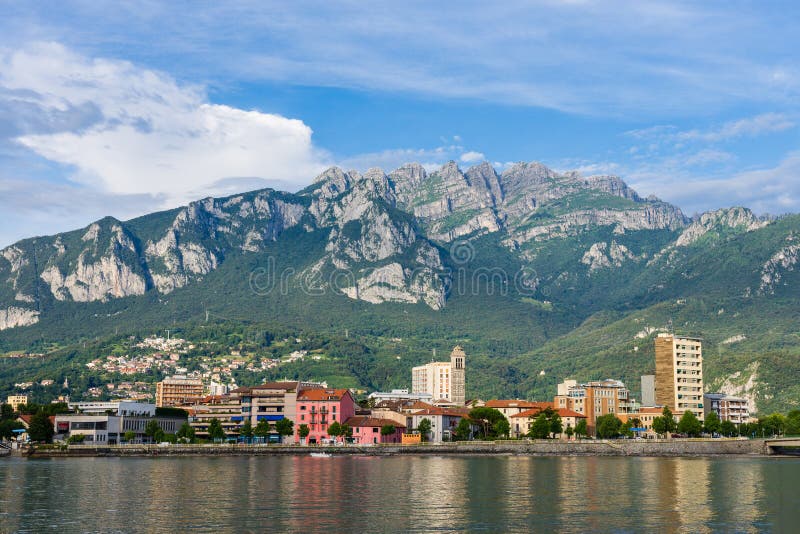 Panorama of Lecco with the Mountains in the Background Stock Image ...