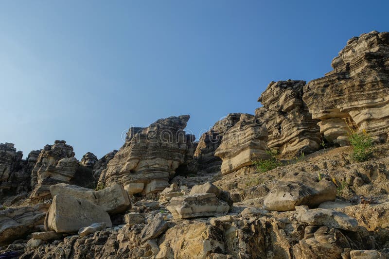 Panorama of Limestone Hills with Blue Sky Background Stock Photo ...