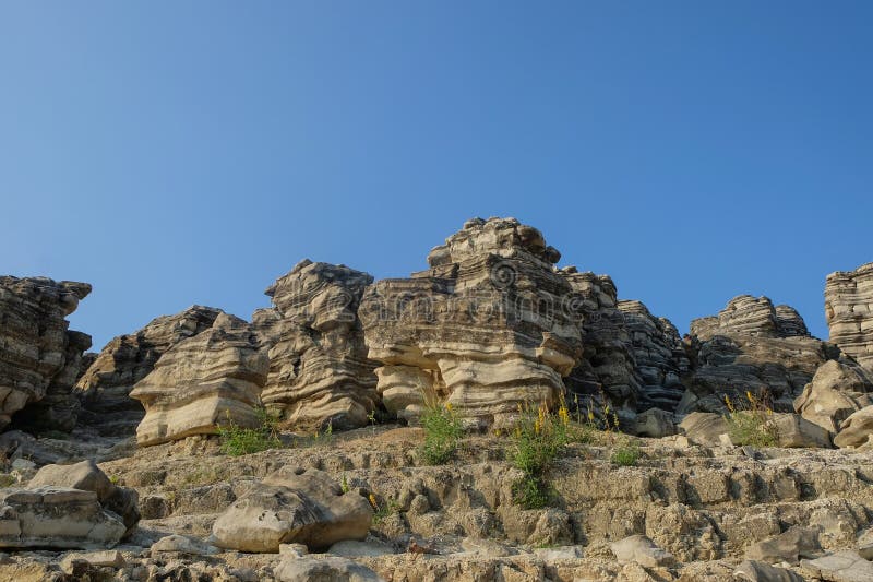 Panorama of Limestone Hills with Blue Sky Background Stock Photo ...