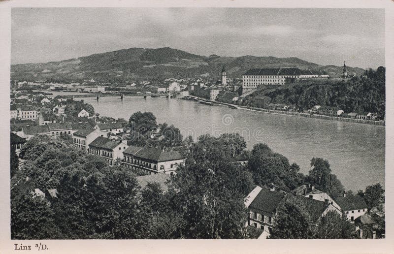 The panorama of Linz editorial image. Image of postcard - 182654675