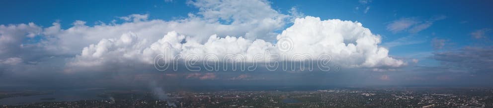 Panorama of Low Blue Sky and Clouds. Sunset on Huge Clouds Float on the ...