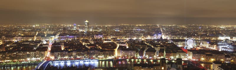 Panorama of Lyon by Night, France Stock Image - Image of europe ...