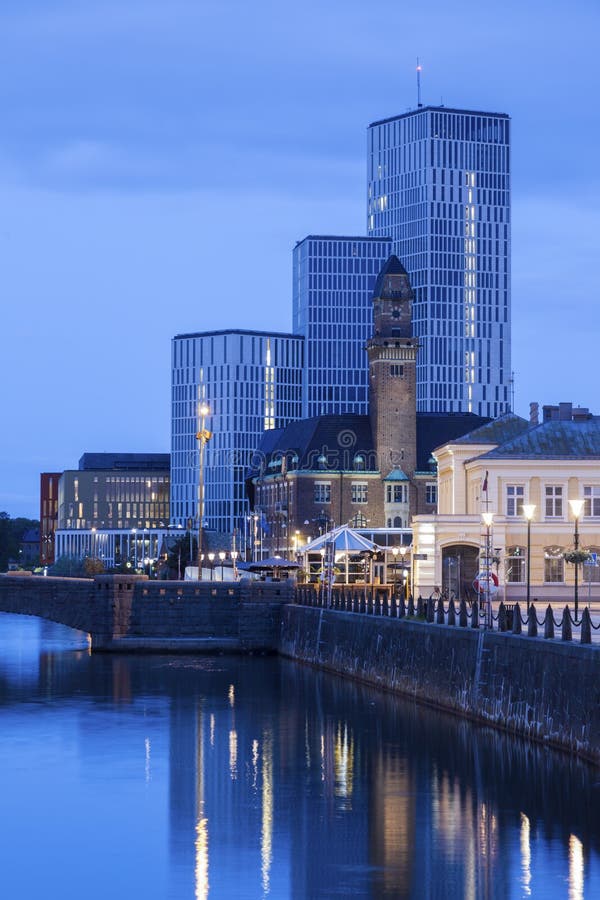 Panorama of Malmo stock photo. Image of dusk, night - 147347930