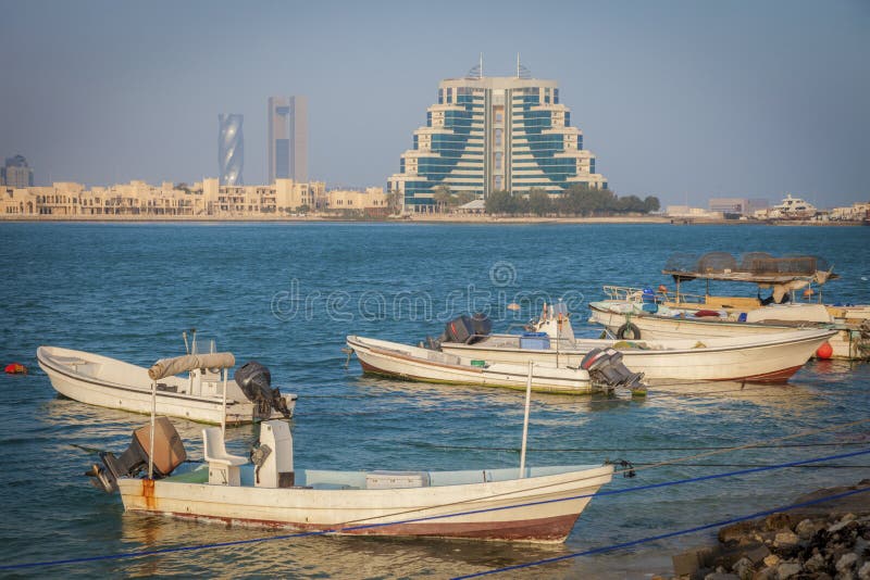 Panorama of Manama stock image. Image of sunset, illuminated - 144116623