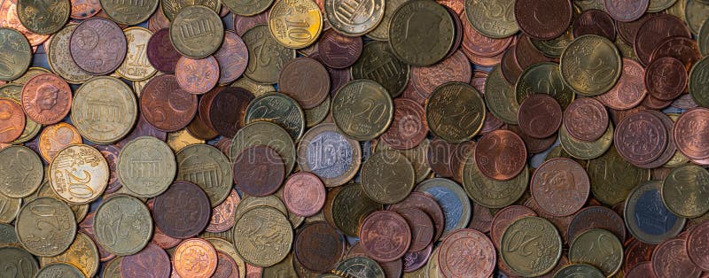Panorama of Many Euro Coins for Financial Background Stock Image ...