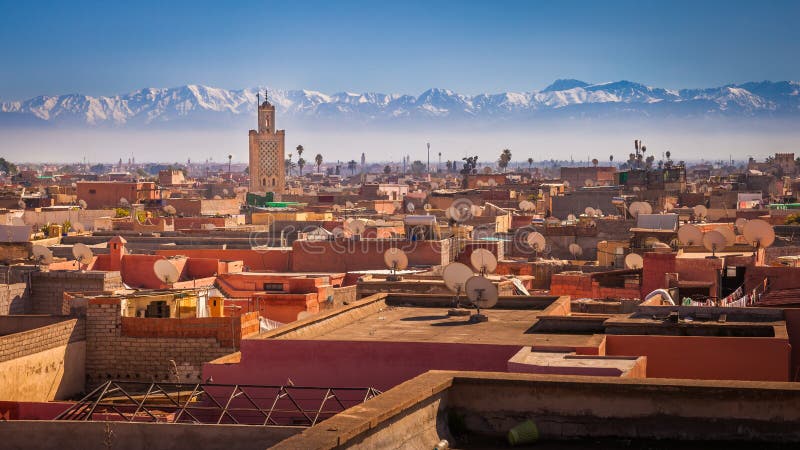 Panorama of Marrakesh stock image. Image of crowded - 129855665