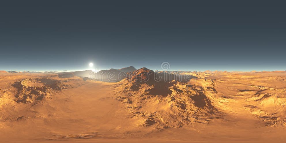 360 Panorama of Mars-like Desert Exoplanet Sunset, Environment Map ...