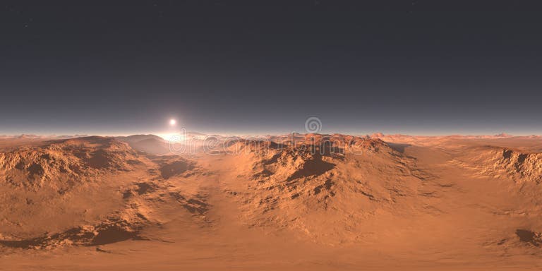 360 Panorama of Mars-like Desert Exoplanet Sunset, Environment Map ...