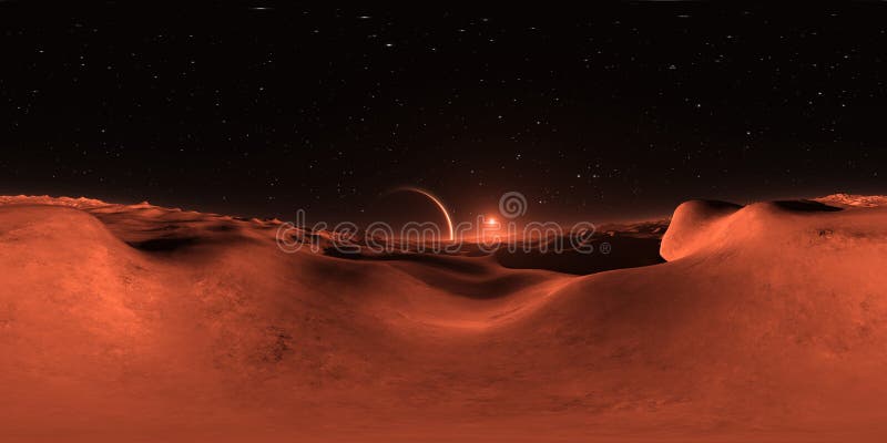 360 Panorama of Mars-like Exoplanet Sunset, Environment Map ...