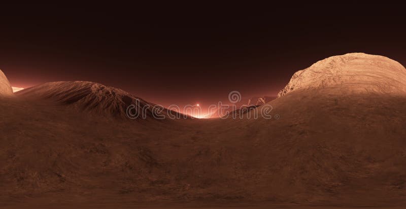 Sunset on Mars. Mars Mountains, View from the Valley. Panorama ...