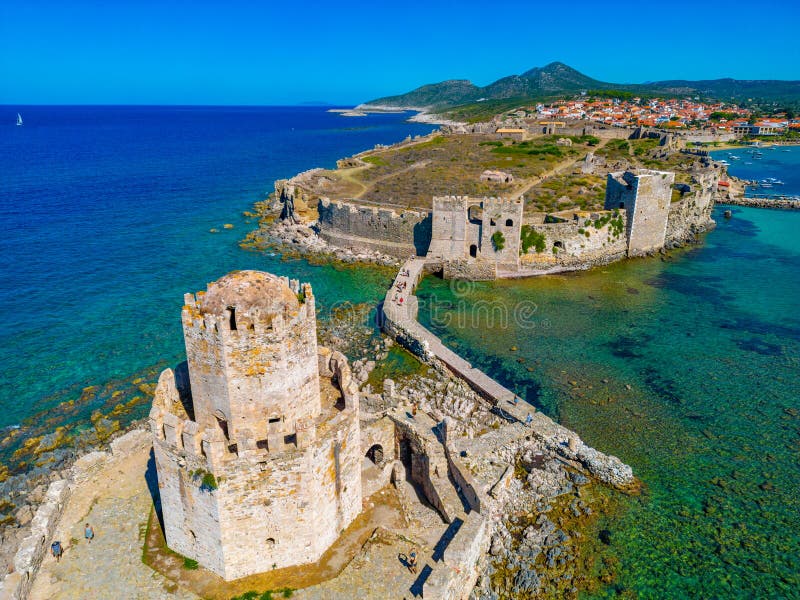 Panorama of Methoni Castle in Greece Stock Photo - Image of beach, town ...