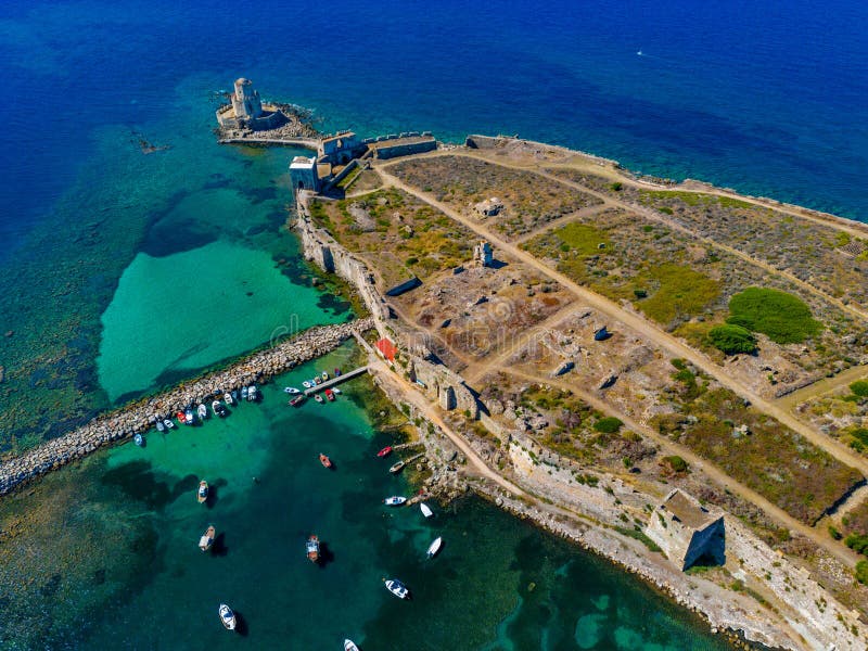 Panorama of Methoni Castle in Greece Stock Image - Image of bastion ...