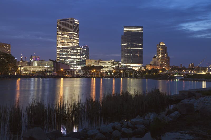 Panorama of Milwaukee at Night Stock Photo - Image of lake, wisconsin ...