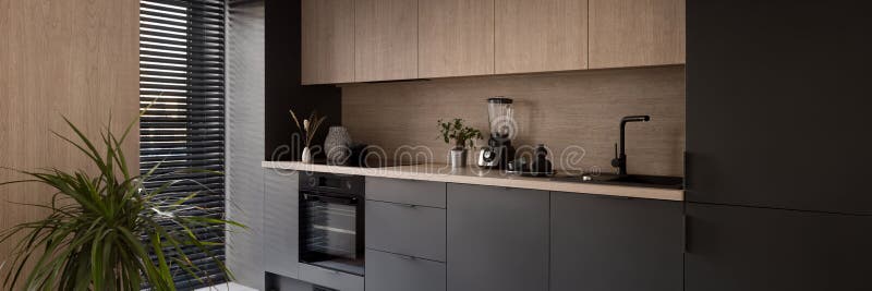 Modern and Elegant Kitchen, Panorama Stock Image - Image of panoramic ...