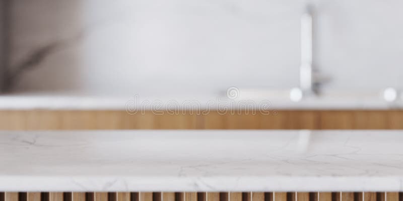 Panorama with Modern Kitchen Countertop Closeup for Product Placement ...