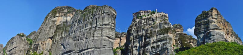 Panorama with Monastery of Varlaam, Greece. Stock Image - Image of ...