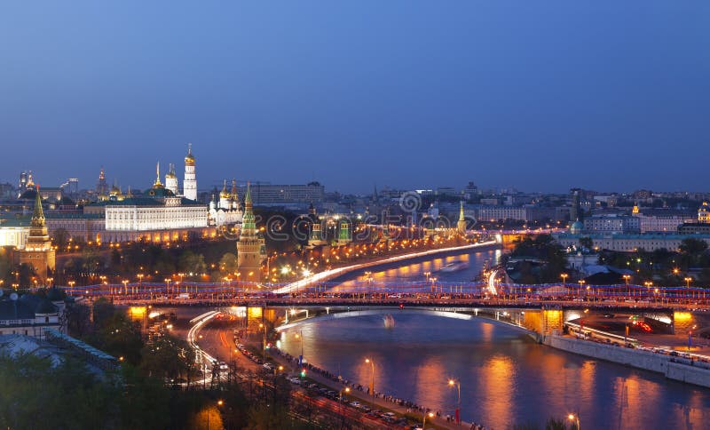 Panorama of Moscow at Night, Top View Stock Image - Image of bridge ...