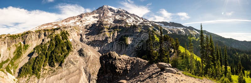 Panorama of Mount Rainier from Myrtle Point Stock Image - Image of ...