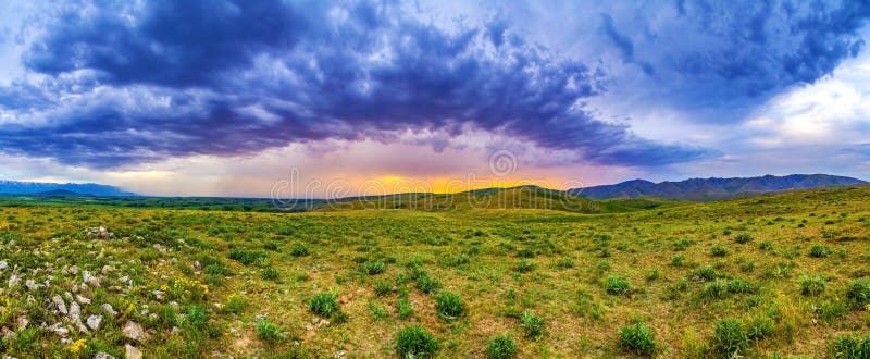 Panorama of a Mountain Plateau at Sunset Stock Image - Image of peak ...