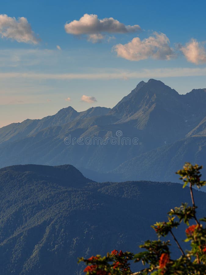 Panorama of the Mountain Range in the Distance. Landscape in the Haze ...