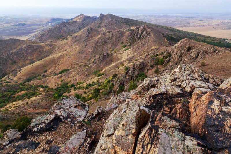 Panorama of the Mountain Ridge Macin, Romania Stock Image - Image of ...