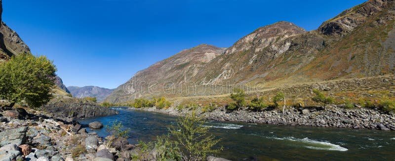 Panorama of mountain river stock image. Image of environment - 11326703