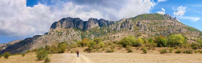 Panorama of the Mountain Slopes with Rocky Cliffs in Fall Stock Image ...