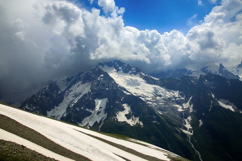 Panorama of Mountains Scene with Dramatic Blue Sky in National Park ...