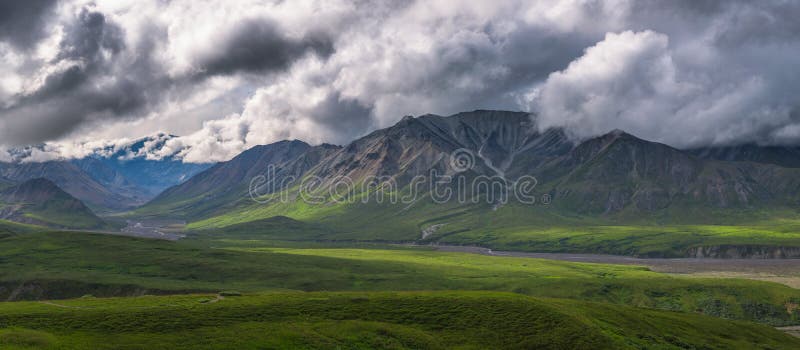 Panorama of Mt Mather and Herschel in Denali National Park Stock Image ...