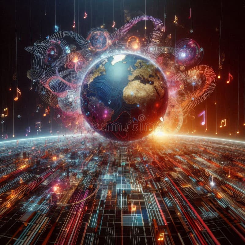 Panorama with Music Notes and Electronic Elements for a Dynamic ...