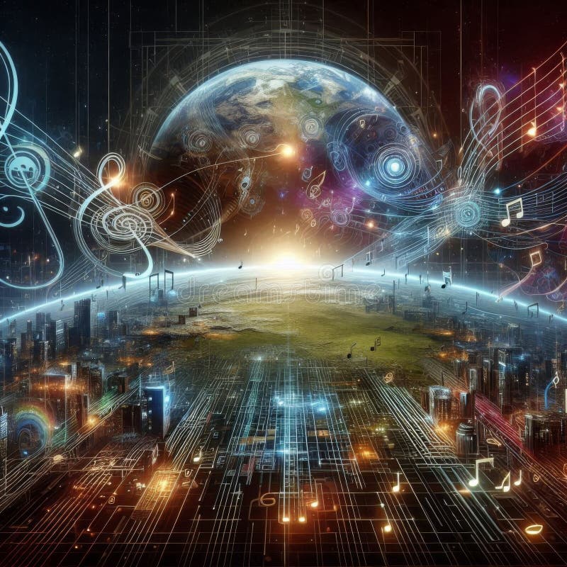 Panorama with Music Notes and Electronic Elements for a Dynamic ...