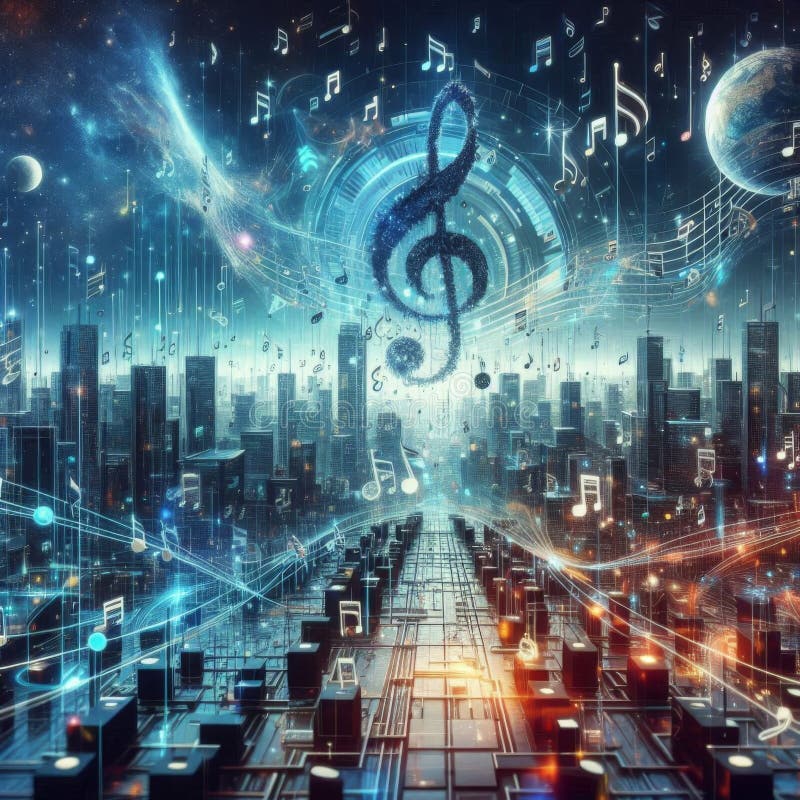 Panorama with Music Notes and Electronic Elements for a Dynamic ...