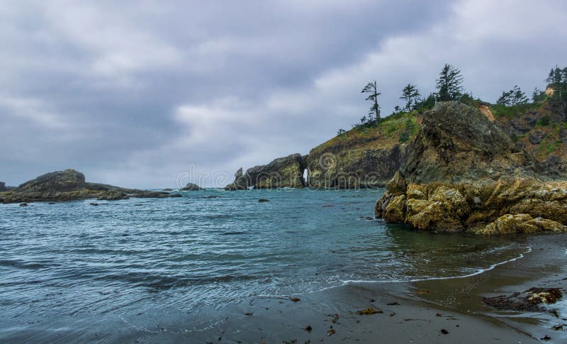 Panorama of the Natural Arch Around the Bend at Second Beach Olympic ...