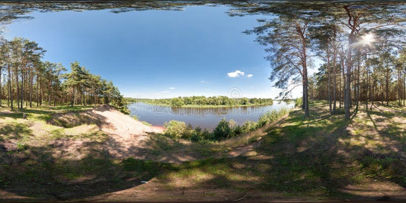 Panorama Near River in Sunny Summer Day. Full 360 Degree Panorama in ...