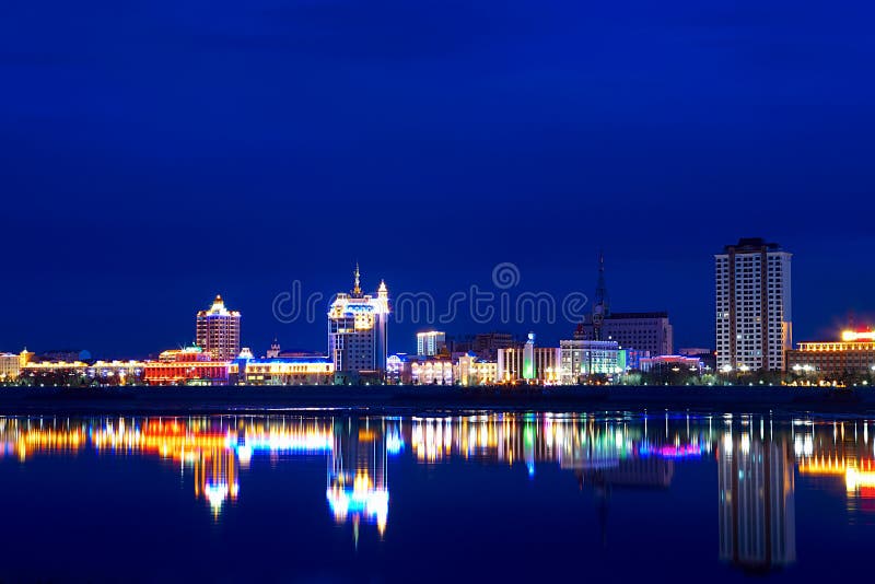 Panorama of the night city stock image. Image of skyline - 14318723