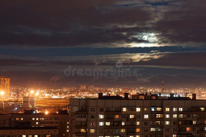 Panorama of a Night City from a Window, a Beautiful Sky Stock Photo ...