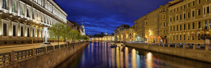 Panorama of the Night Moika River in St. Petersburg Stock Photo - Image ...