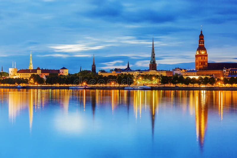 Panorama of the Night Riga, Latvia Stock Image - Image of citadel ...