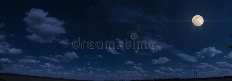 Panorama of Night Sky with Clouds and Stars. Moonlight. Stock Photo ...