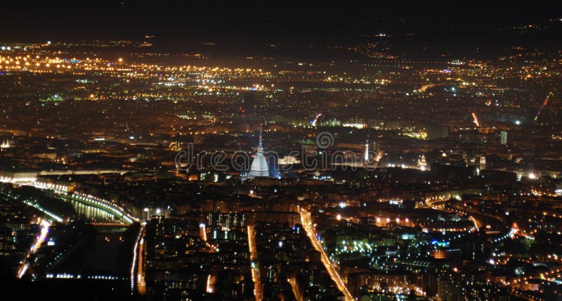 Panorama night Torino stock photo. Image of night, view - 6367152