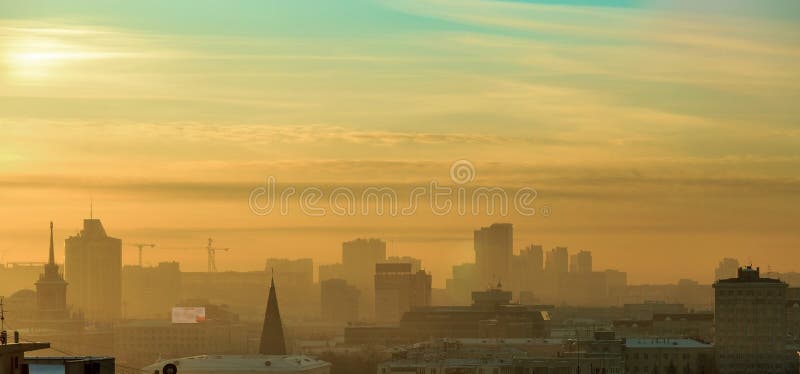 Panorama at Night Winter City Tightened Smog Stock Photo - Image of ...