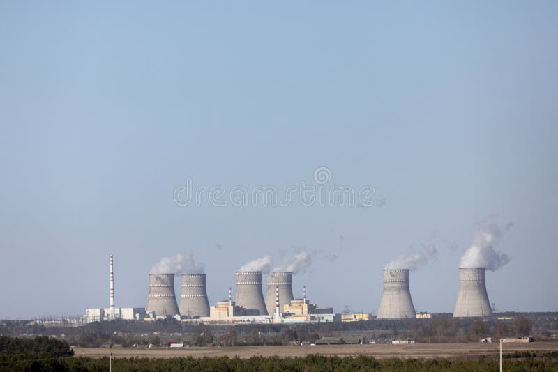 Panorama of a Nuclear Power Plant. Environmental Pollution Stock Photo ...