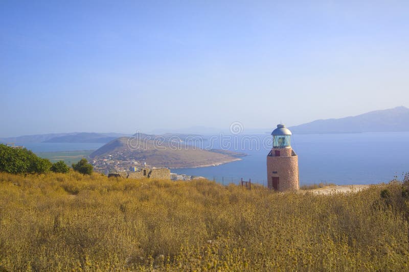 Panorama with Old Lighthouse from Hill in Saranda, Albania Stock Photo ...