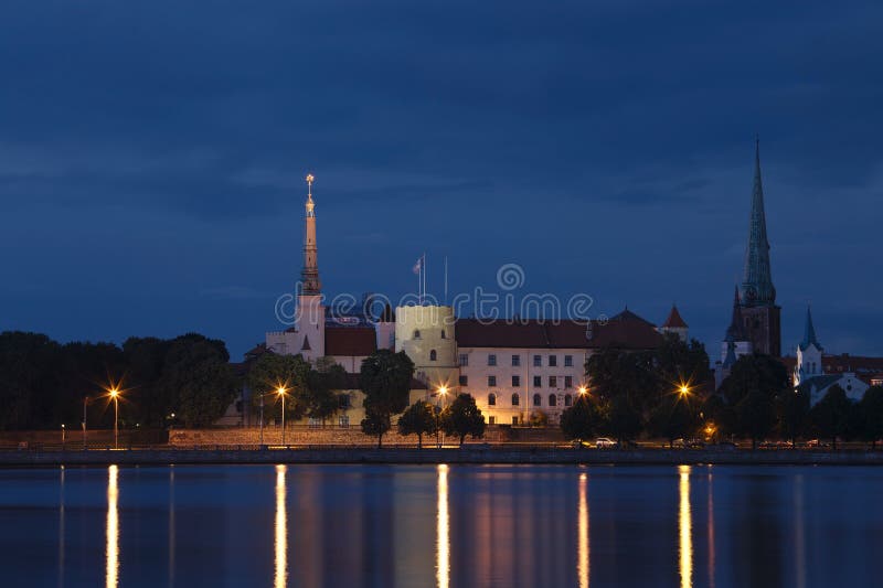 Panorama of Old Riga at Night Stock Image - Image of architecture ...