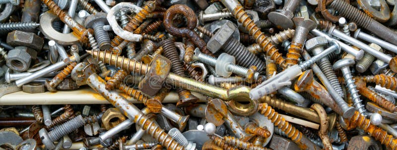 Panorama Old Rusty Bolts and Nuts, Texture Background Stock Photo ...