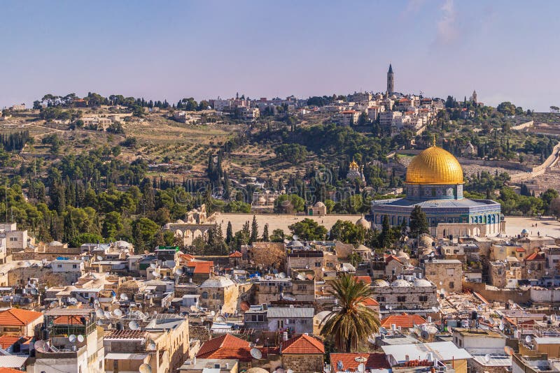 Panorama of Old Town Jerusalem with the Dome of the Rock in the Center ...
