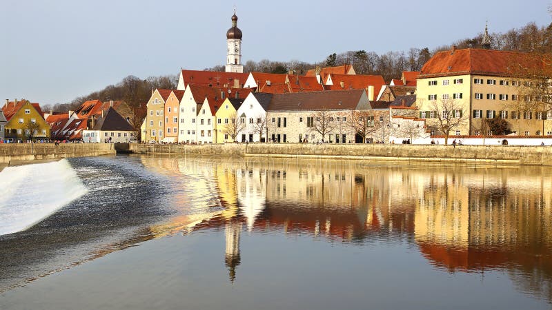 Panorama of Old Town with Lech River. Landsberg am Lech Stock Photo ...