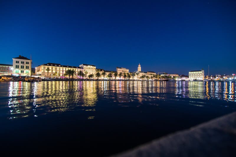 Split, Croatia - July, 2019: Panorama of Old Town of Split at Night ...