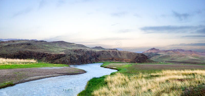 Panorama of the Ongi River in Northern Mongolia Stock Photo - Image of ...