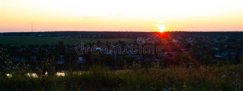 Panorama Overlooking the Village and the Dying Sun at Sunset Stock ...